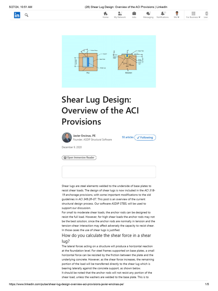 Shear Lug Design: ACI 318-19 Overview | PDF | Strength Of Materials ...