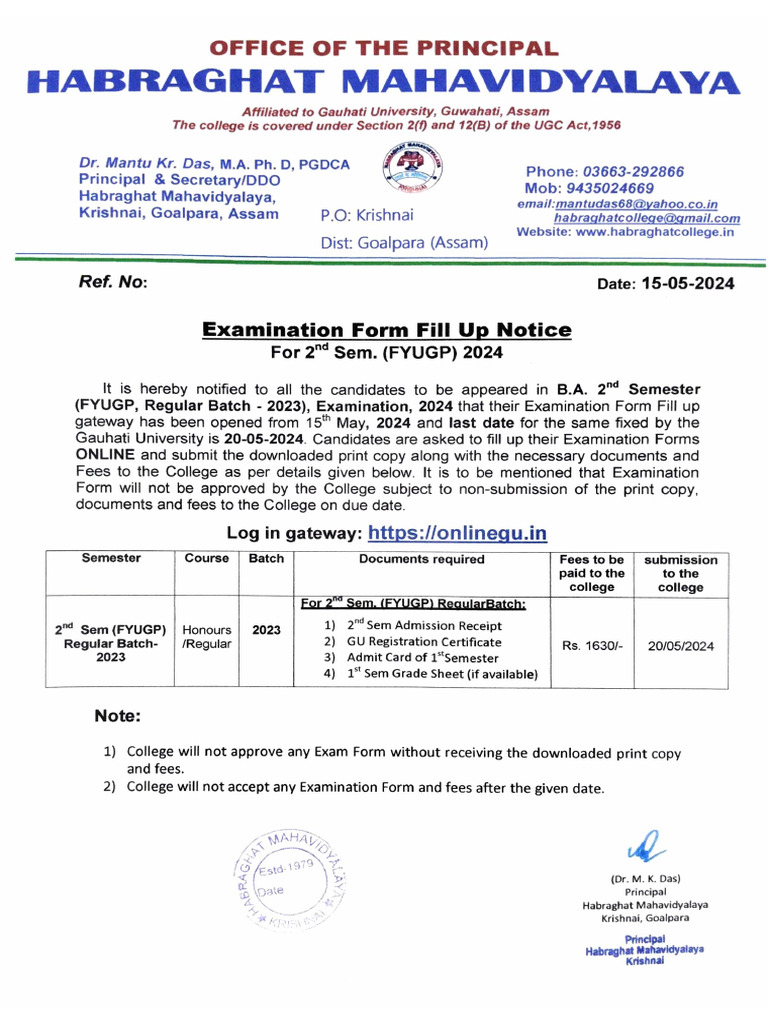 BA 2nd Sem Exam Form Fillup 2024 | PDF