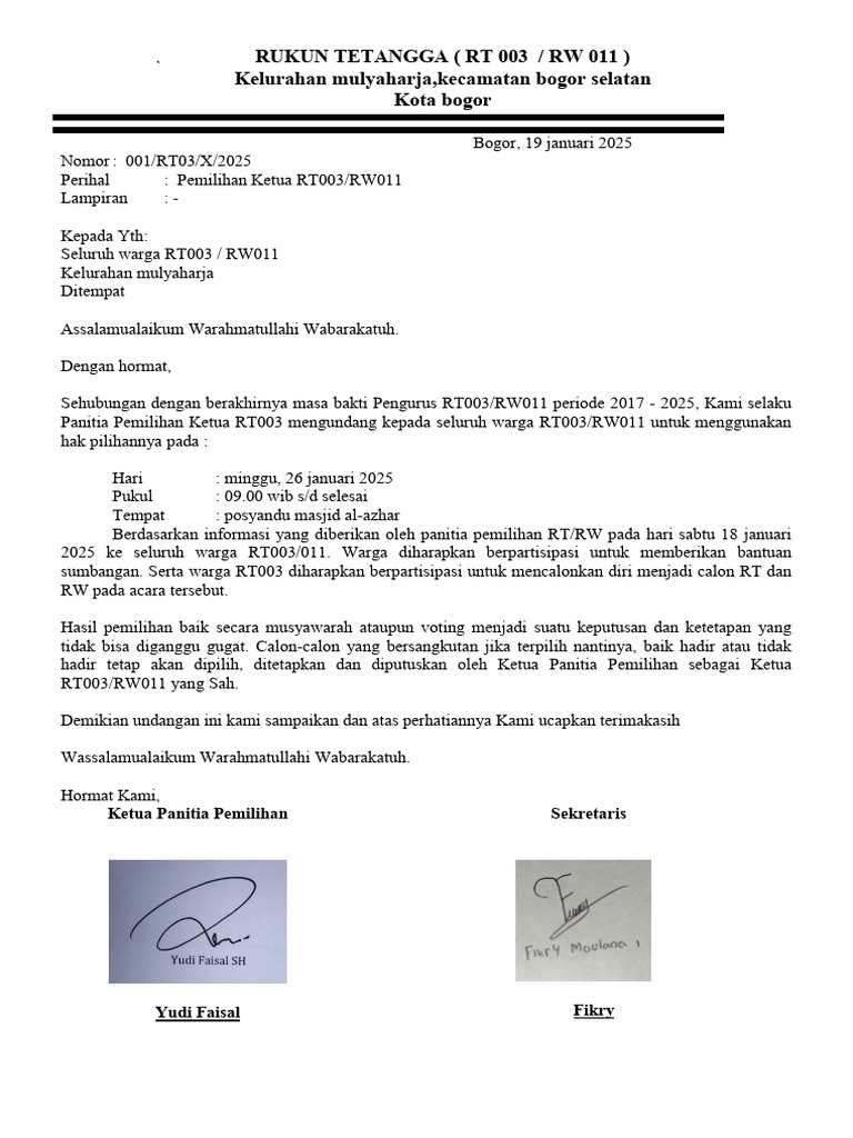 Surat Undangan Pemilihan Ketua RT | PDF
