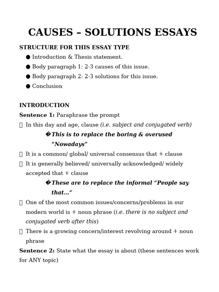 Cause-Solution Essays | PDF | Sentence (Linguistics) | Phrase
