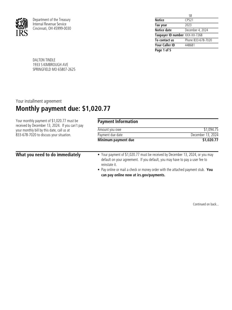 cp521 | PDF | Internal Revenue Service | Taxes