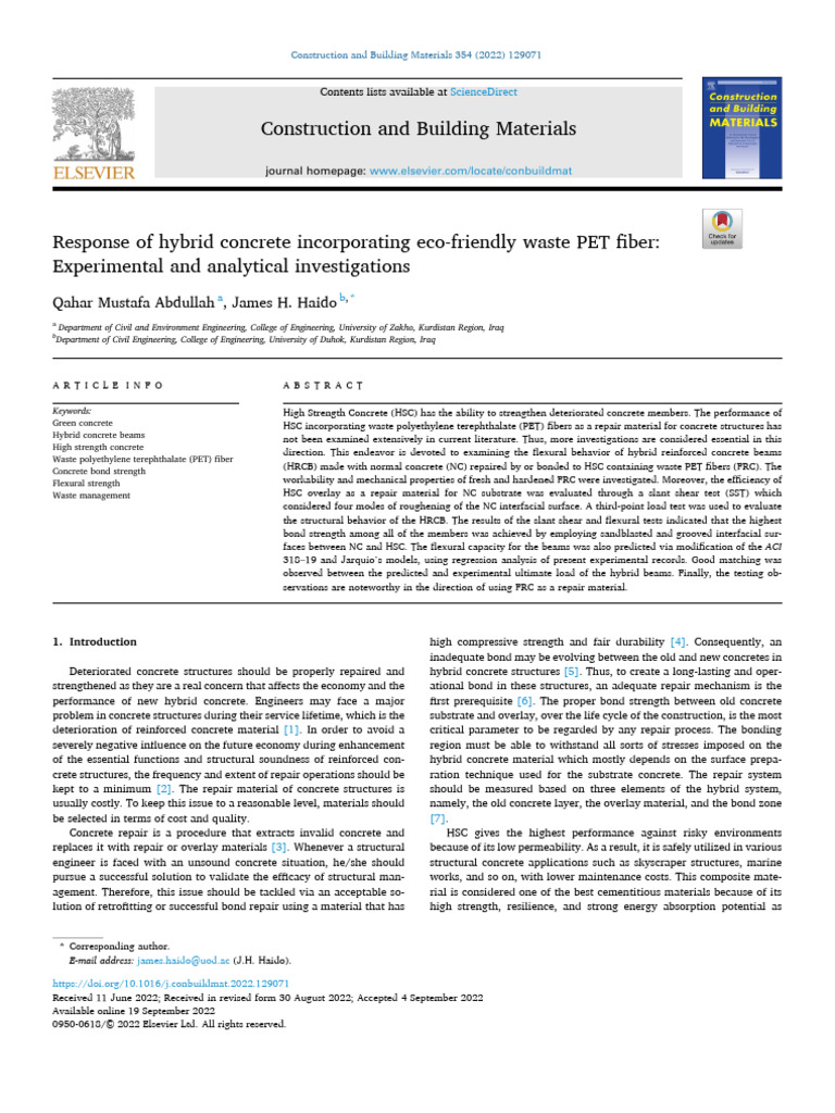(Abdullah) Response of Hybrid Concrete Incorporating PET Fiber | PDF ...
