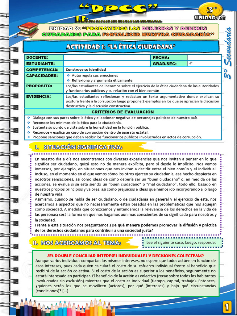 3° DPCC - Actv.01-Unid.8 2023 | PDF | Derechos humanos | Democracia