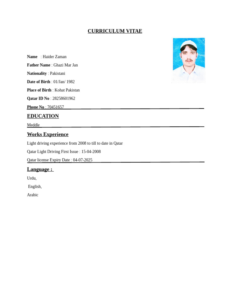 Haider Zaman CURRICULUM VITAE | PDF