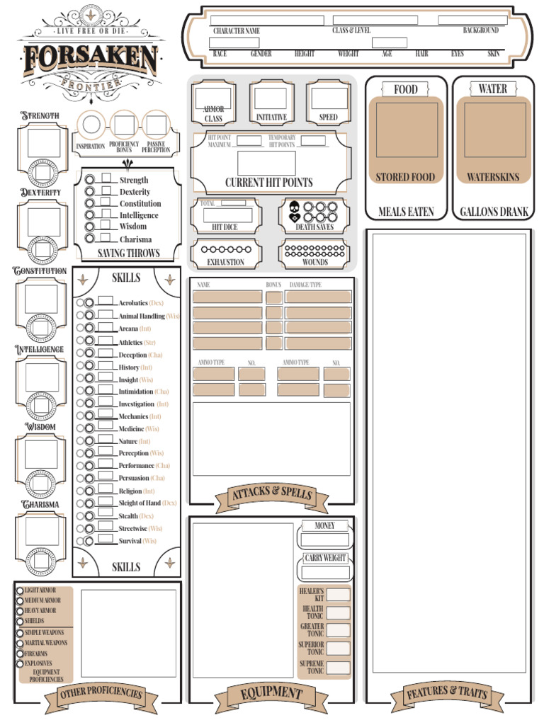 Forsaken Frontier Character Sheet | PDF | Role Playing Video Games ...