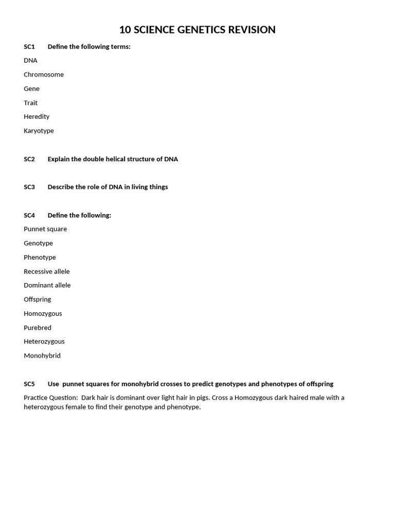 10 Science Genetics Revision Based On LG and SC | PDF | Genotype ...