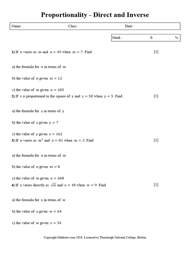Direct_and_Inverse_Proportion_Worksheet_5_with_Answers | PDF | Mathematics