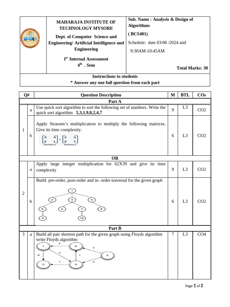 Ada Final QP | PDF | Combinatorics | Discrete Mathematics