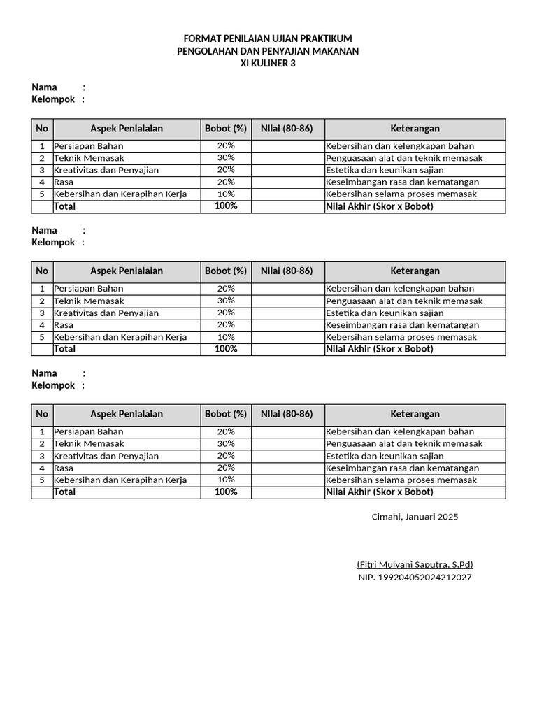 Format Nilai Praktikum | PDF