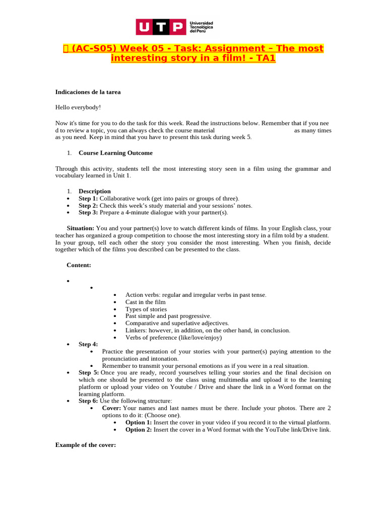 ? (AC-S05) Week 05 - Task Assignment - The Most Interesting Story in A Film! - TA1 (INGLES 4 ...