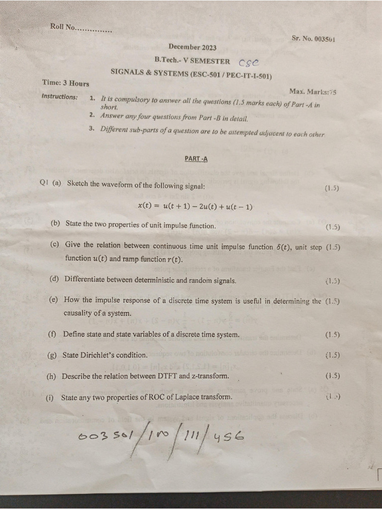 B. Tech. Vth Cse Semester Dec. 2023 | PDF