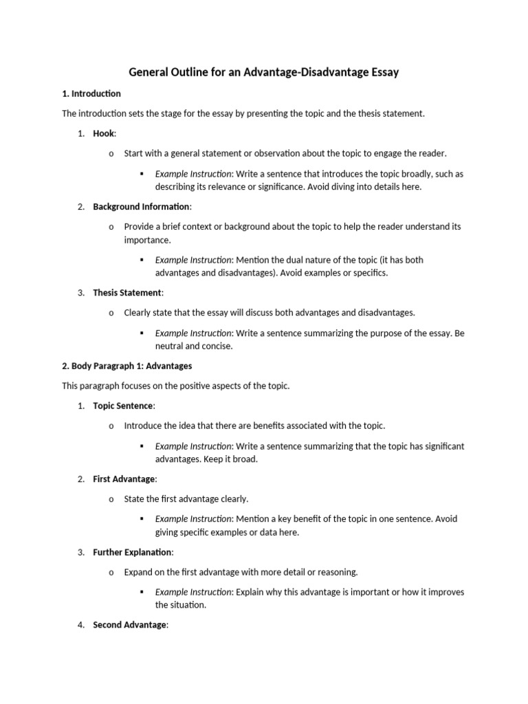 General Outline For An Advantage | PDF | Essays | Cognition