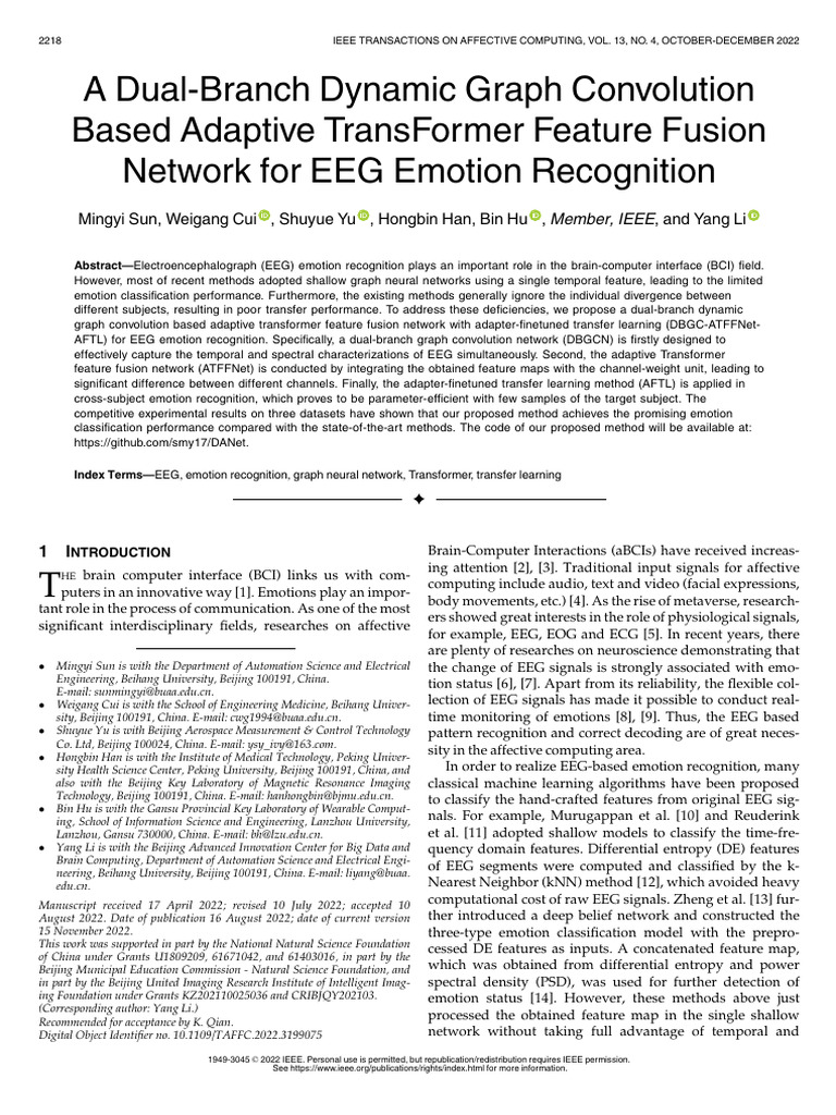 A Dual-Branch Dynamic Graph Convolution Based Adaptive TransFormer Feature Fusion Network For ...