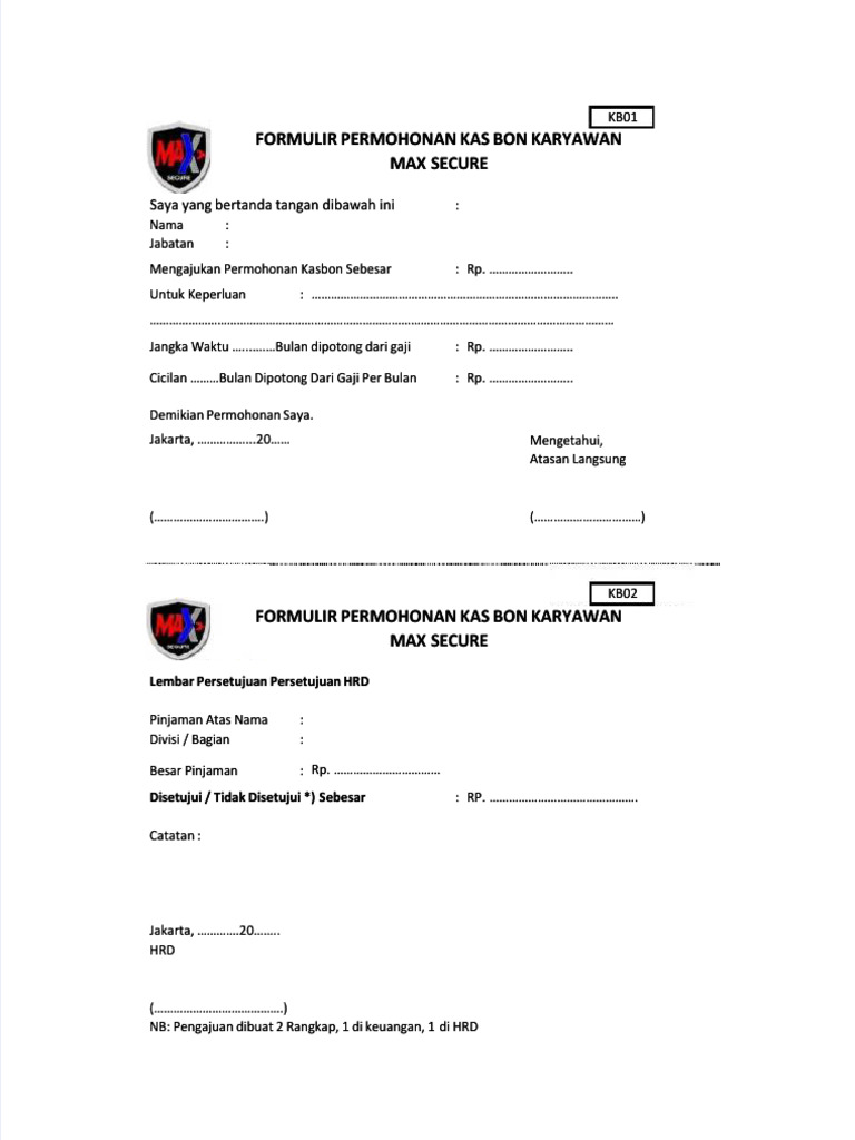 Formulir Permohonan Kas Bon Karyawan | PDF