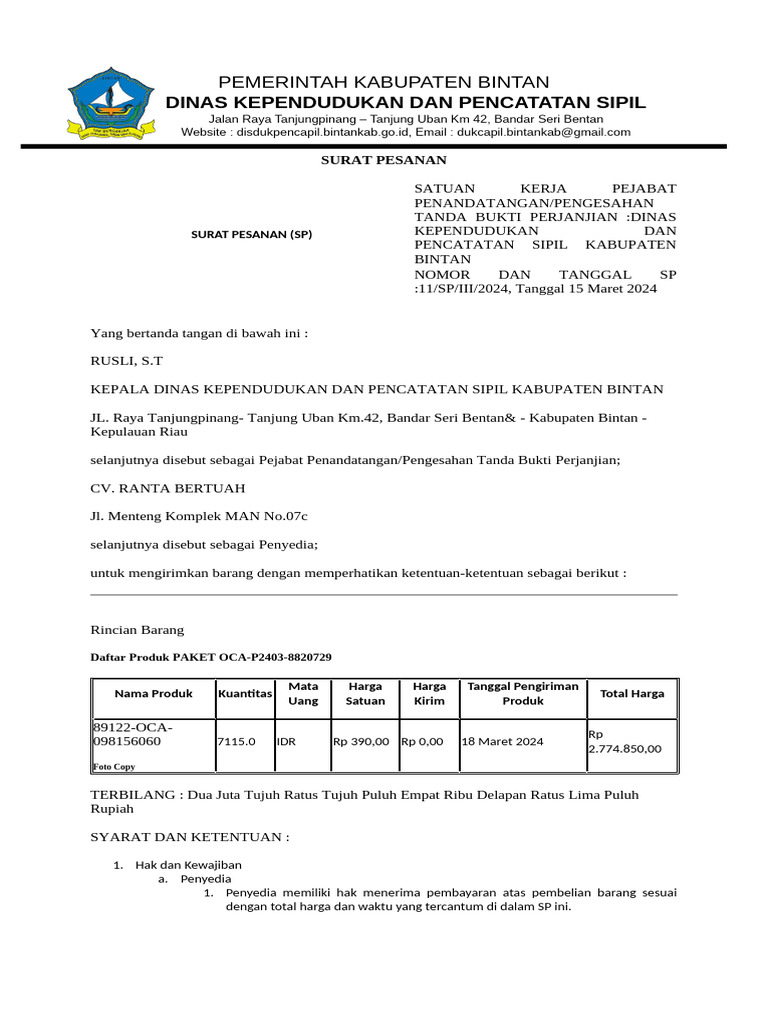 Kontrak Fotocopy Keg Capil | PDF