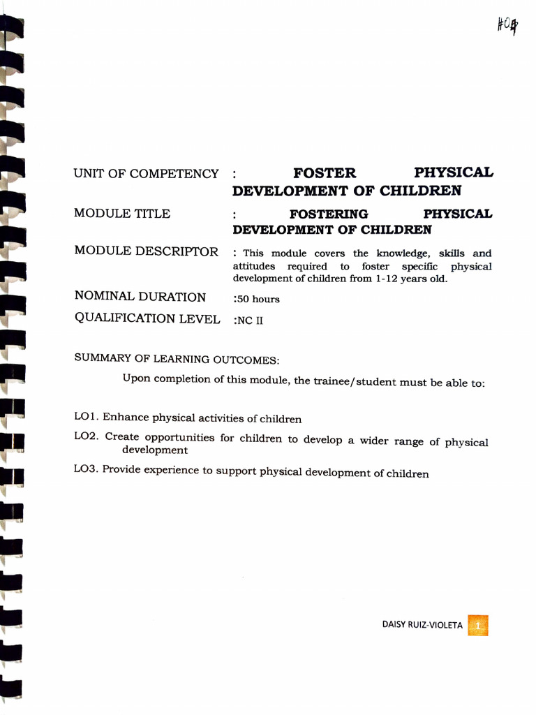 Fostering Physicsl Devt of Children 1 | PDF | Developmental Psychology | Cognitive Development
