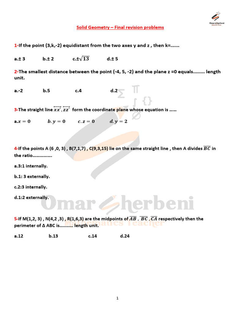 Solid Geometry - Final Revision 2021 | PDF | Sphere | Elementary Mathematics