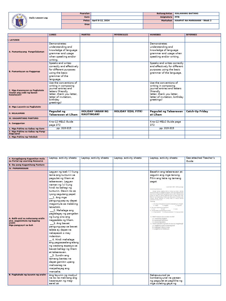Q4-Week2-Dll-Mtb 2 | PDF