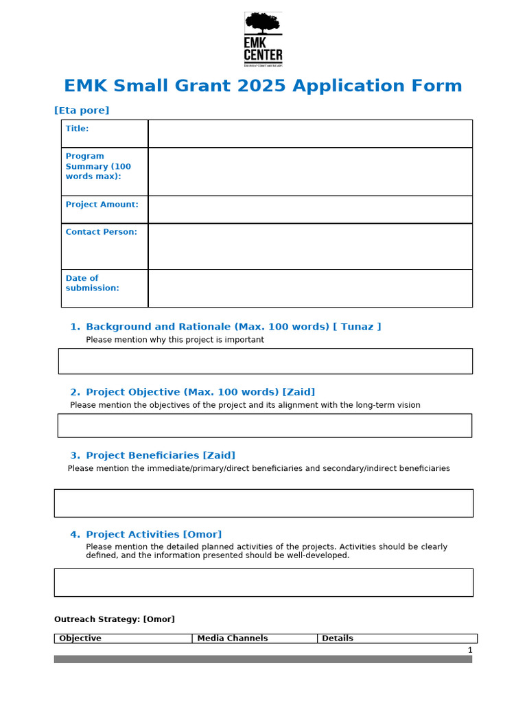Emk Small Grant 2025 Application Form | PDF | Business