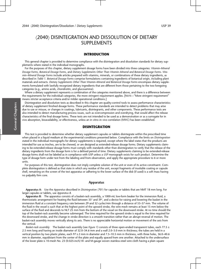 2040 - Disintegration and Dissolution of Dietary Supplements | PDF ...