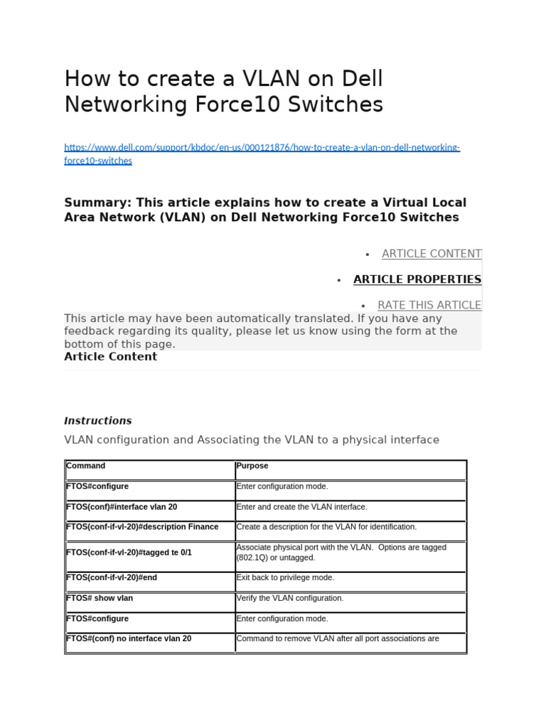 How to create a VLAN on Dell Networking Force10 Switches | PDF ...