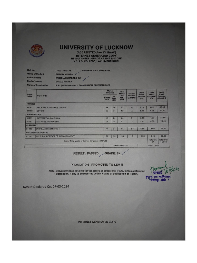 1st Year Result | PDF