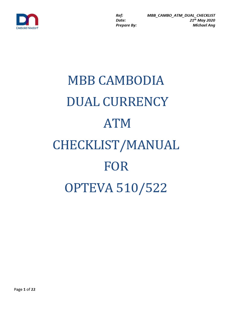 MBB Cambodia Atm Checklist Manual Rev 1.4 | PDF | Automated Teller Machine | Internet Protocols