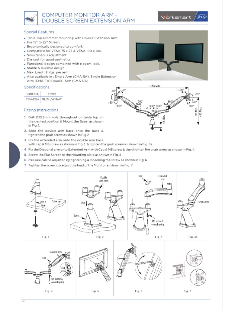 Computer Monitor Arm Double Extension Arm | PDF