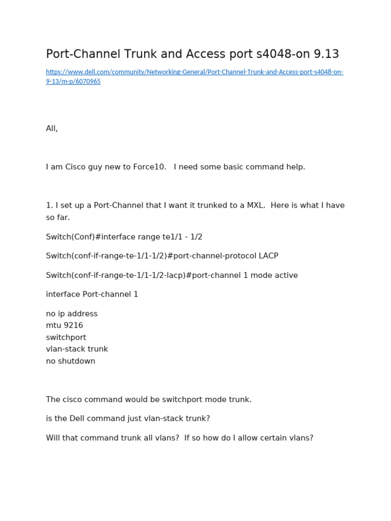 Dell S4048-ON Port-Channel Setup Guide | PDF | Computer Architecture ...