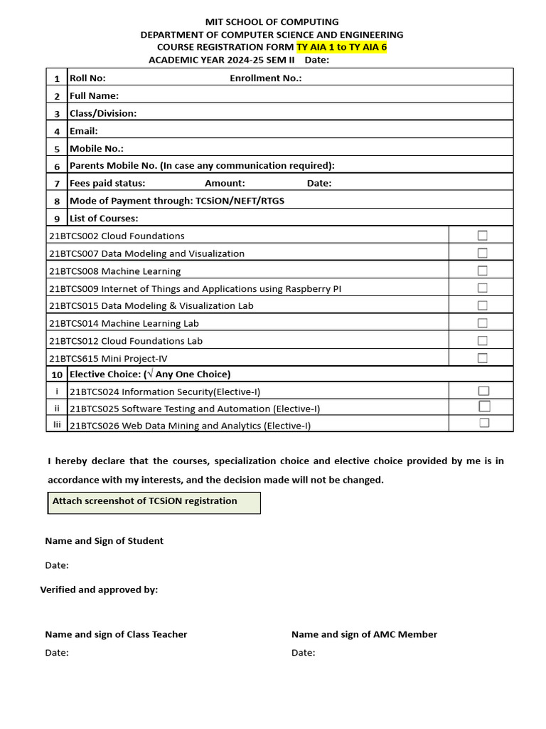 Ty Aia - Course Registration Form | PDF