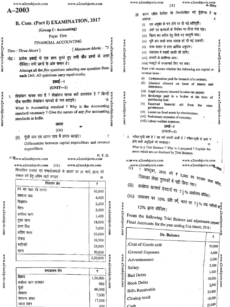 Bcom Part 1 Financial Accounting 2017 | PDF