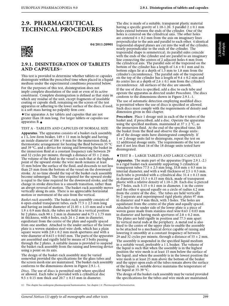 2.9.1 Disintegration of Tablets and Capsules | PDF