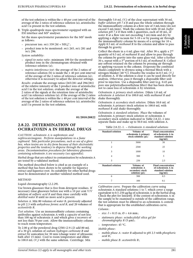 Determination of ochratoxin A in herbal drugs | PDF | Staining | Mass ...