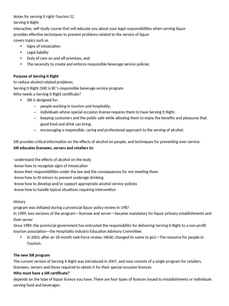Serving It Right: Alcohol Service Guidelines | PDF | Alcoholic ...