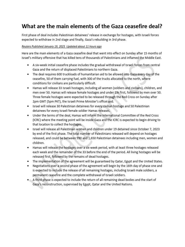 What Are The Main Elements of The Gaza Ceasefire Deal | PDF | 3rd ...