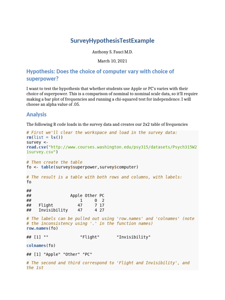 Survey Hypothesis Test Example | PDF