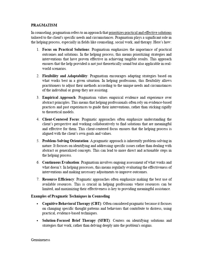 Pragmatism and Genuineness in Counseling | PDF | Psychotherapy ...