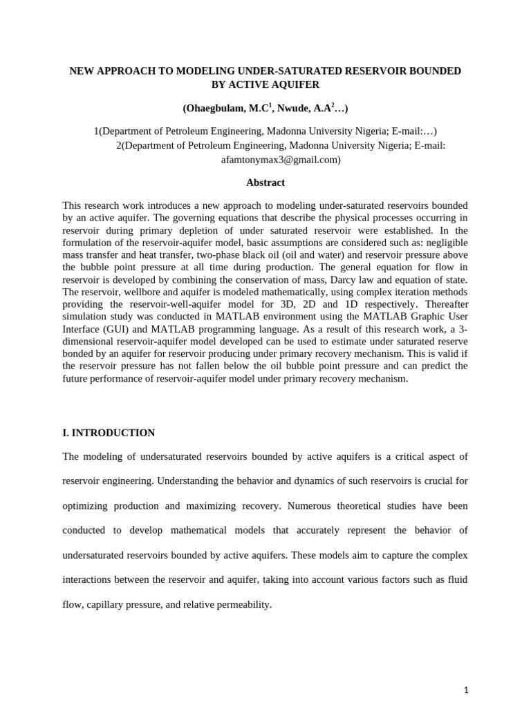 Paper On Modeling Undersat Reservoir With Aquifer | PDF | Petroleum ...