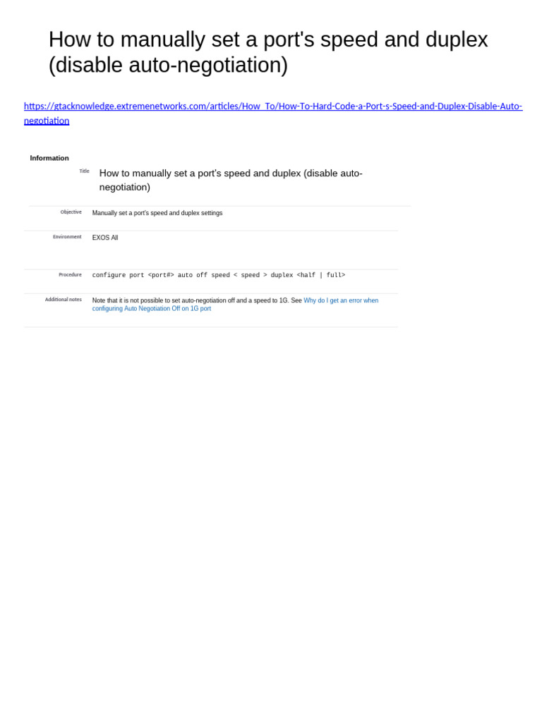 Set Port Speed and Duplex Manually | PDF