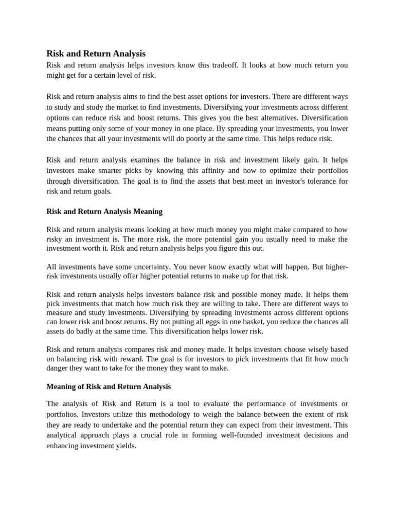 Risk and Return Analysis | PDF | Risk | Investing