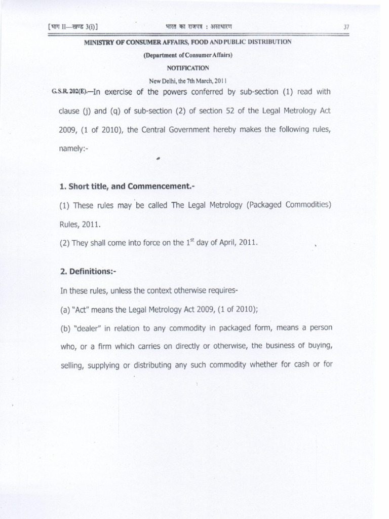 Legal Metrology Packaged Commodities Rules 2011 | PDF