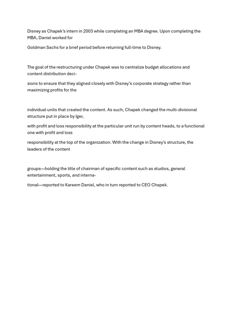 Disney's Restructuring Under Chapek | PDF