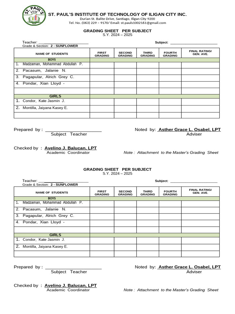 ELEMENTARY-MASTERS-GRADING-SHEETS | PDF | Titles