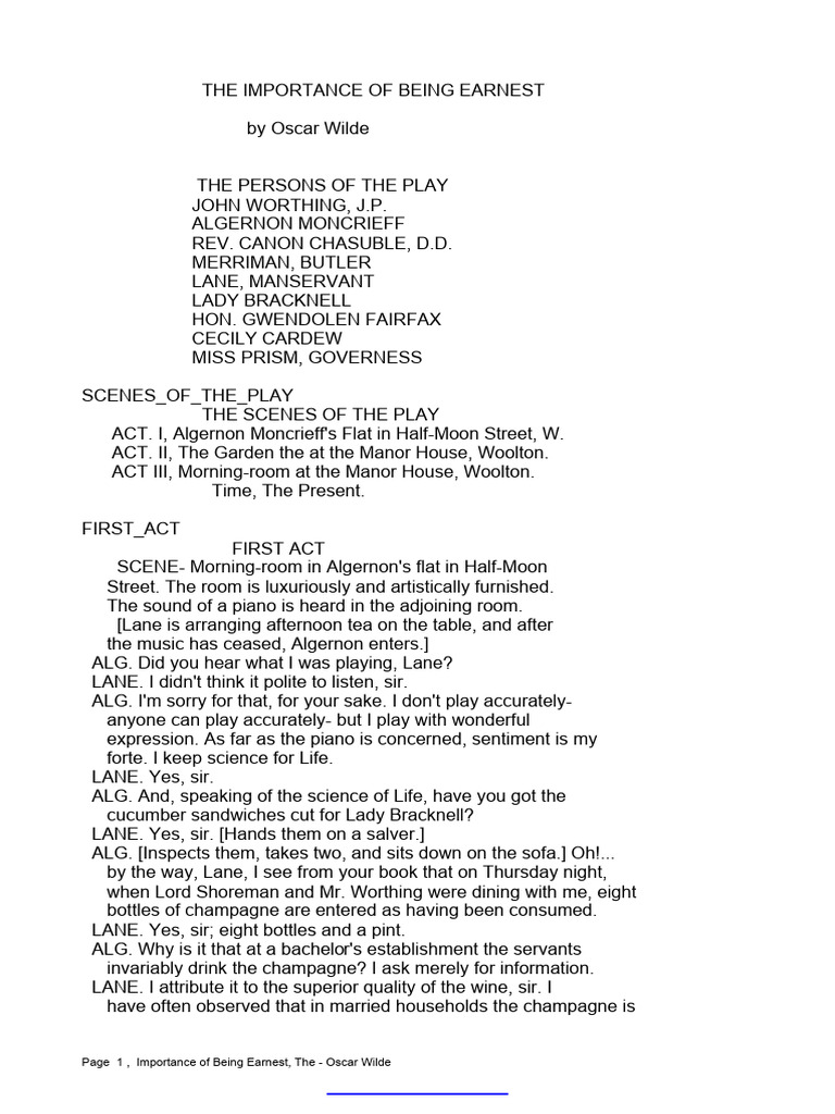 The Importance of Being Earnest - Oscar Wilde | PDF | The Importance Of ...