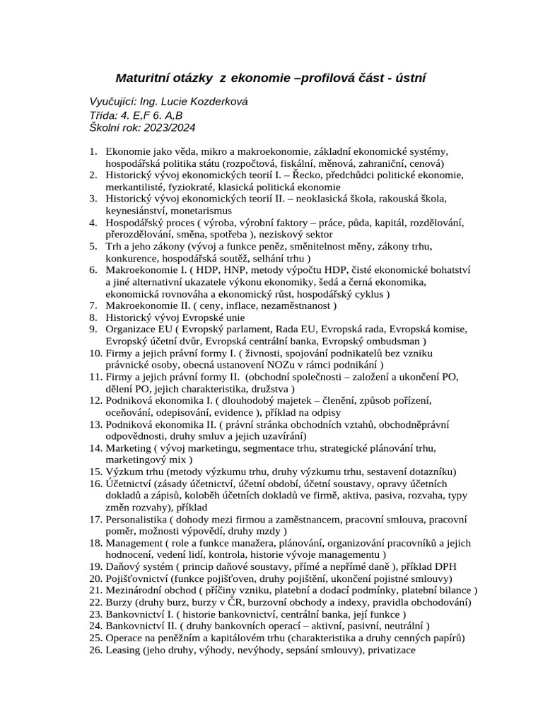 Ekonomie 4EF 6AB Kozderková | PDF