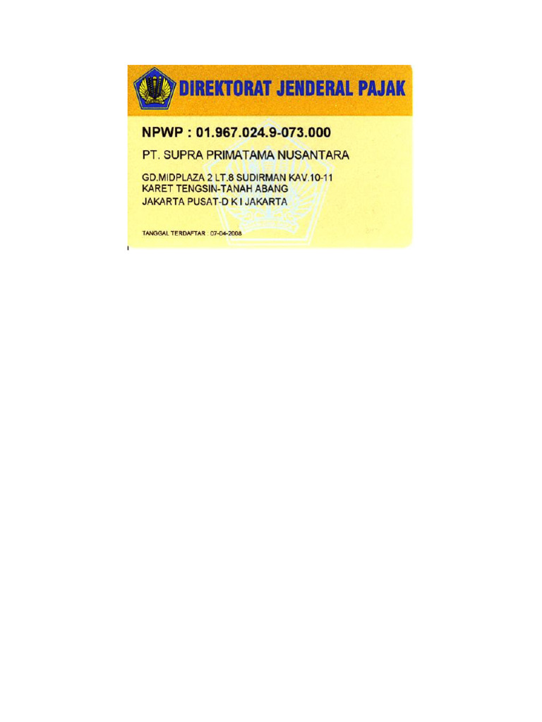 NPWP PT SUPRA PRIMATAMA NUSANTARA | PDF