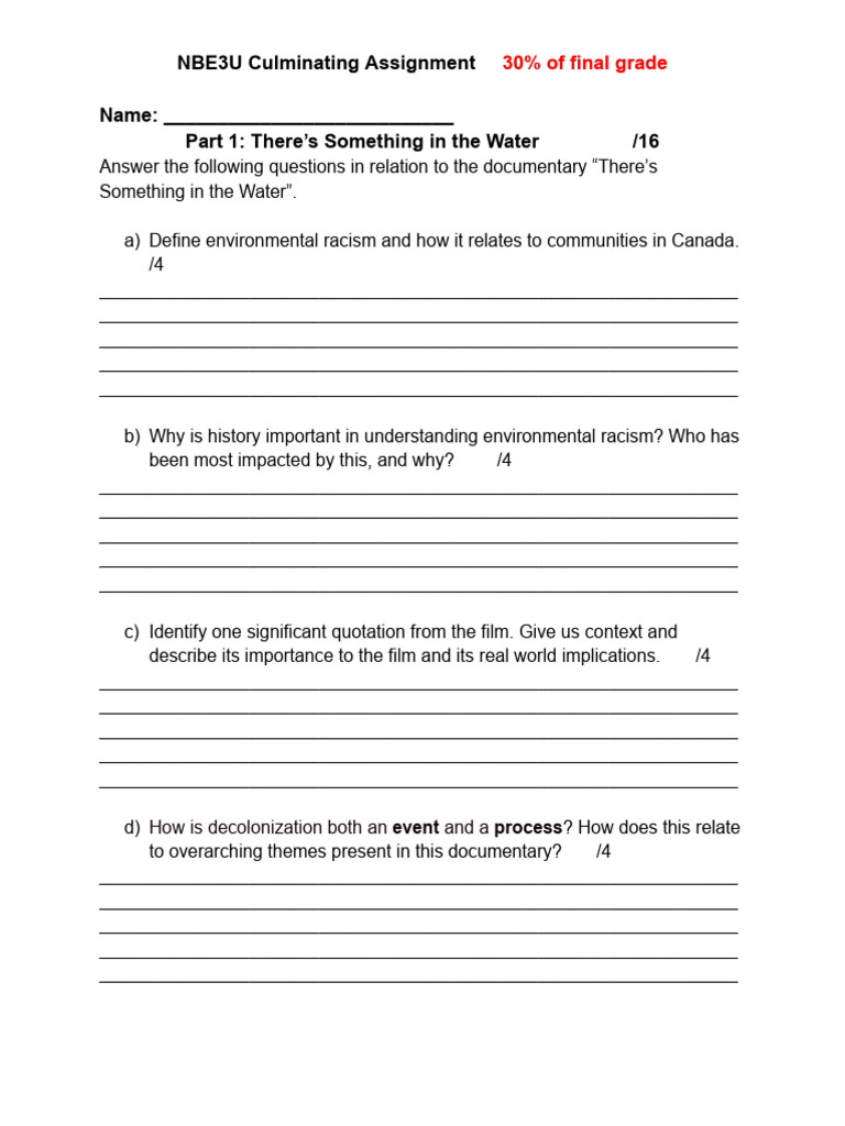 NBE3U Culminating PART 1 | PDF