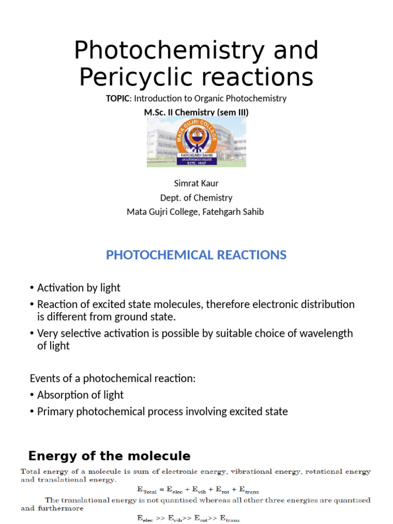 Introduction To Organic Photochemistry | PDF | Photochemistry ...