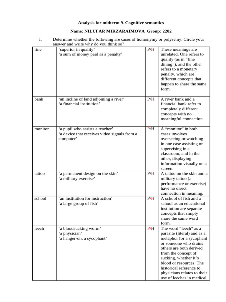 Cognitive Semantics: Homonymy vs. Polysemy | PDF | Stream