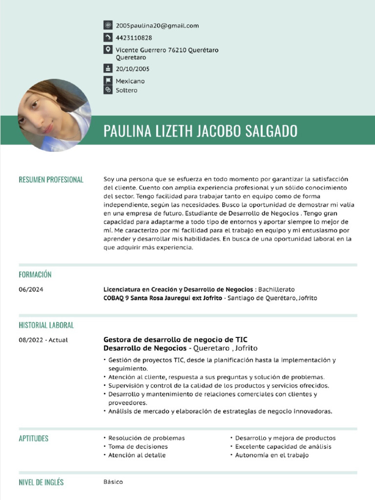 Paulina Lizeth Jacobo Salgado CV | PDF